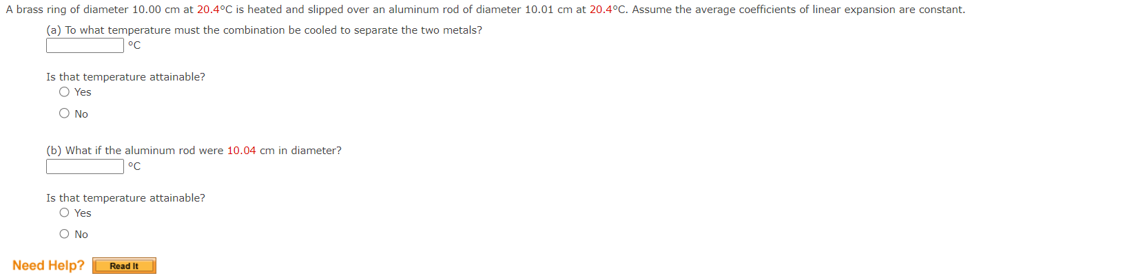 Solved (a) To what temperature must the combination be | Chegg.com