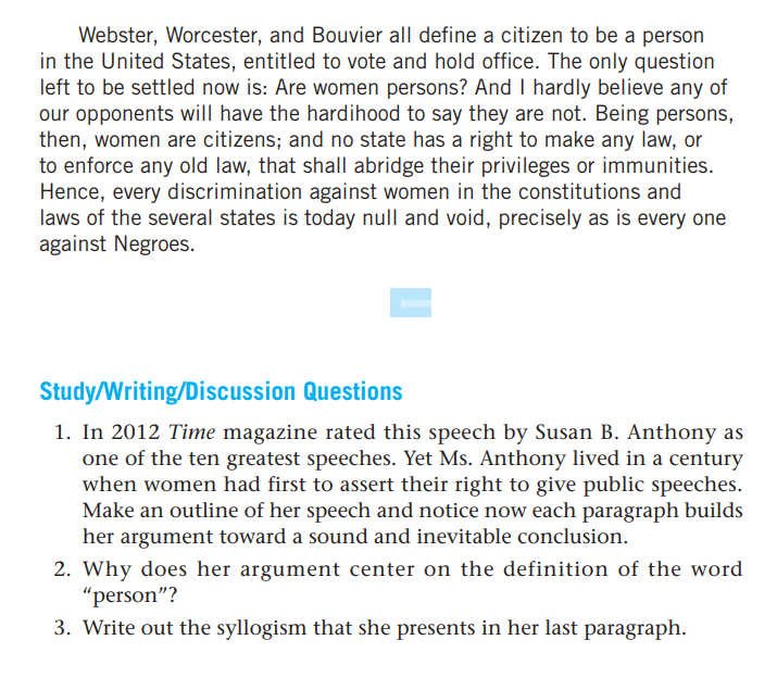 Solved Susan B. Anthony (1820-1906) delivered this speech in | Chegg.com