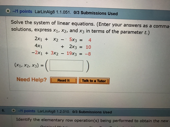 Solved 2. -1 points LarLinAlg8 1.1.027. 0/3 Submissions Used | Chegg.com