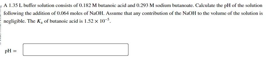 Solved A 1.35 L buffer solution consists of 0.182 M | Chegg.com