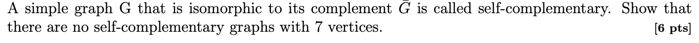 Solved A Simple Graph G That Is Isomorphic To Its Complement 