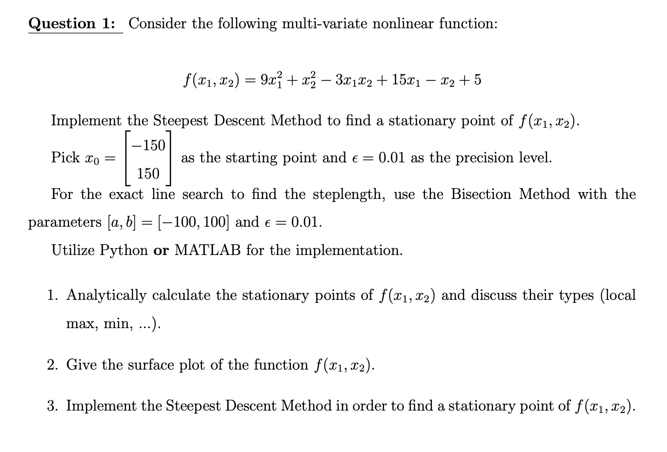 Solved Question 1: Consider the following multi-variate | Chegg.com