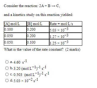 Solved Consider the reaction: 2A-B-C, and a kinetics study | Chegg.com