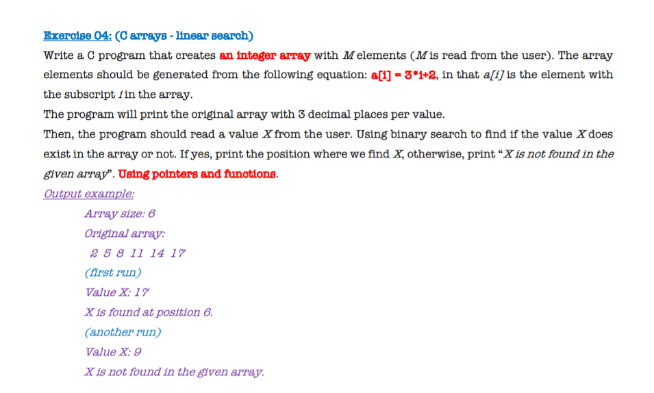 Solved Exercise 04: (Carrays - linear search) Write a C | Chegg.com