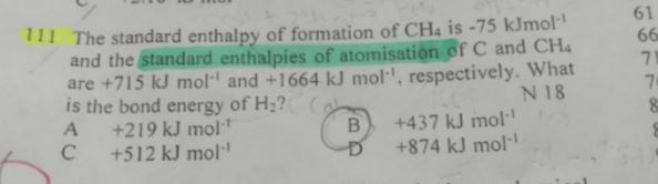 Solved 61 66 7 7 111 The standard enthalpy of formation of | Chegg.com