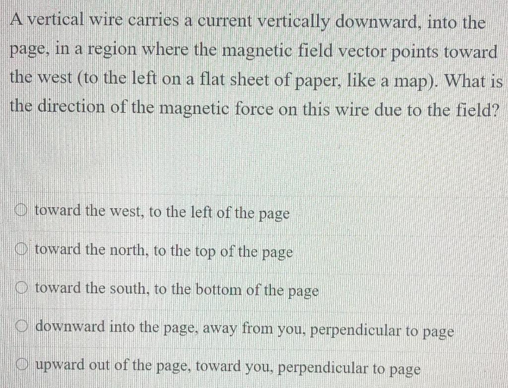 Solved A vertical wire carries a current vertically | Chegg.com