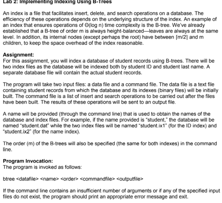 Solved Lab 2: Implementing Indexing Using B-Trees An index | Chegg.com