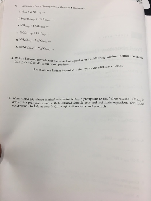 Solved Write a balanced formula unit and a net ionic | Chegg.com