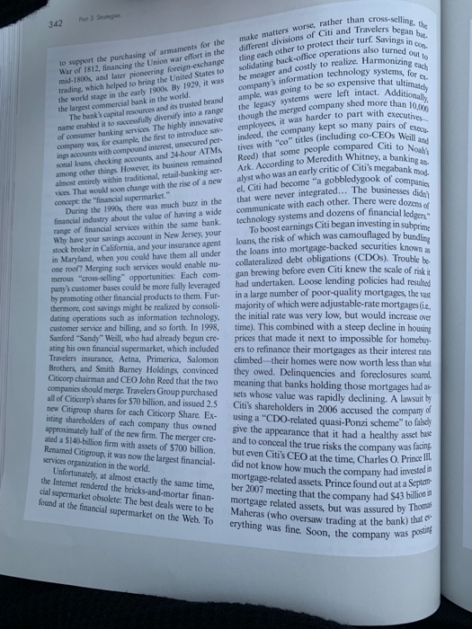 Solved Read the closing case on Citigroup (chapter 10). | Chegg.com