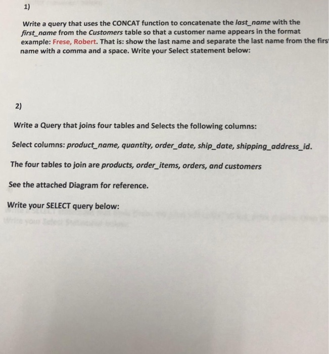 Solved 1) Write a query that uses the CONCAT function to | Chegg.com