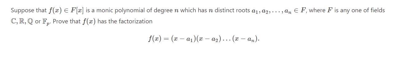 Solved Suppose that f(x)inF[x] ﻿is a monic polynomial of | Chegg.com