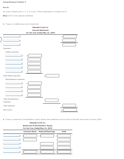 Solved Comprehensive Problem 2 Part 1 and Part 2: Palisade | Chegg.com
