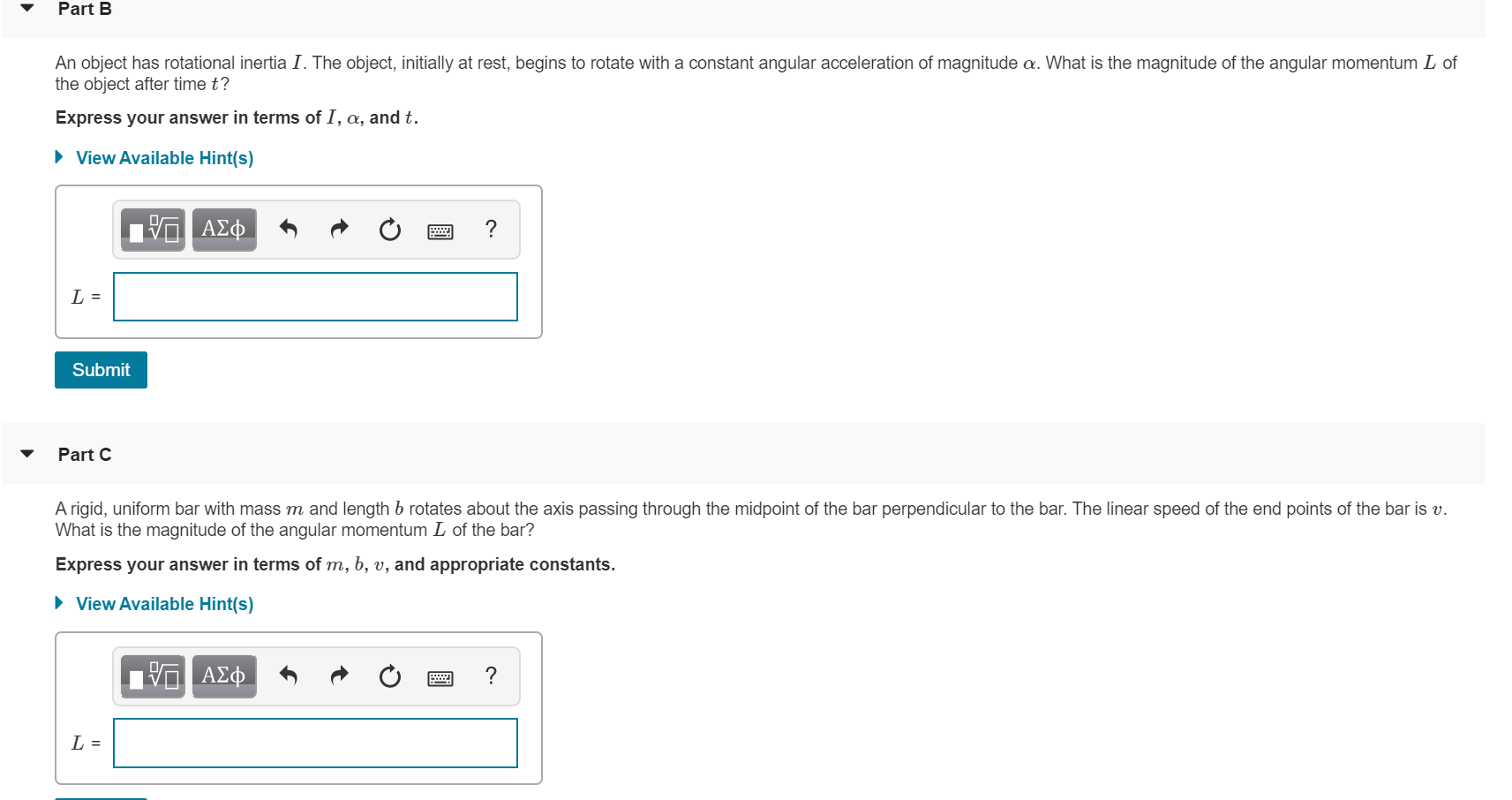 Solved Part B An Object Has Rotational Inertia I The