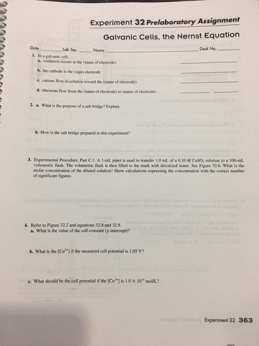 Solved Experiment 32 Prelaboratory Assignment Galvanic | Chegg.com