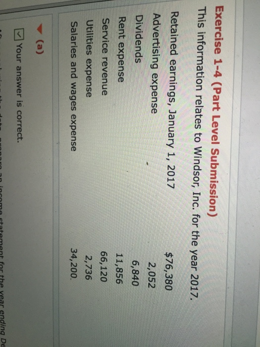 Solved Exercise 1-4 (Part Level Submission) This information | Chegg.com