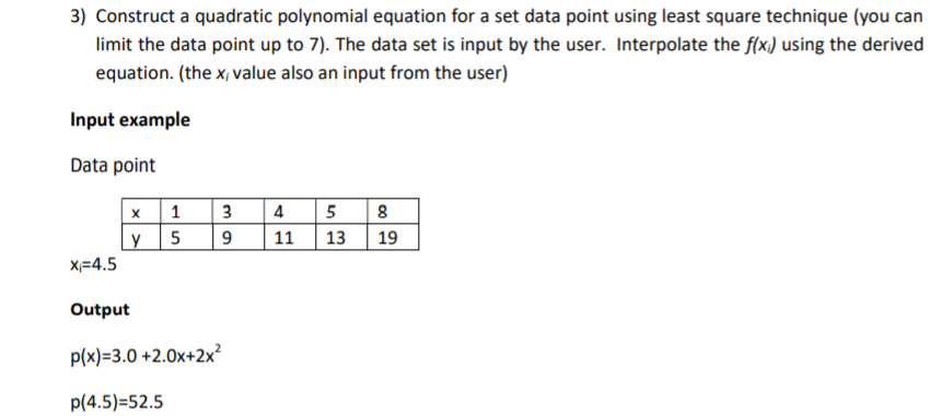 Solved 3) Construct a quadratic polynomial equation for a | Chegg.com
