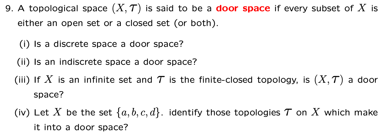 Solved 9. A topological space (X,τ) is said to be a door | Chegg.com