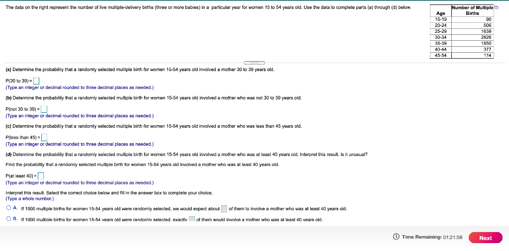 Solved The data on the right represent the number of live | Chegg.com