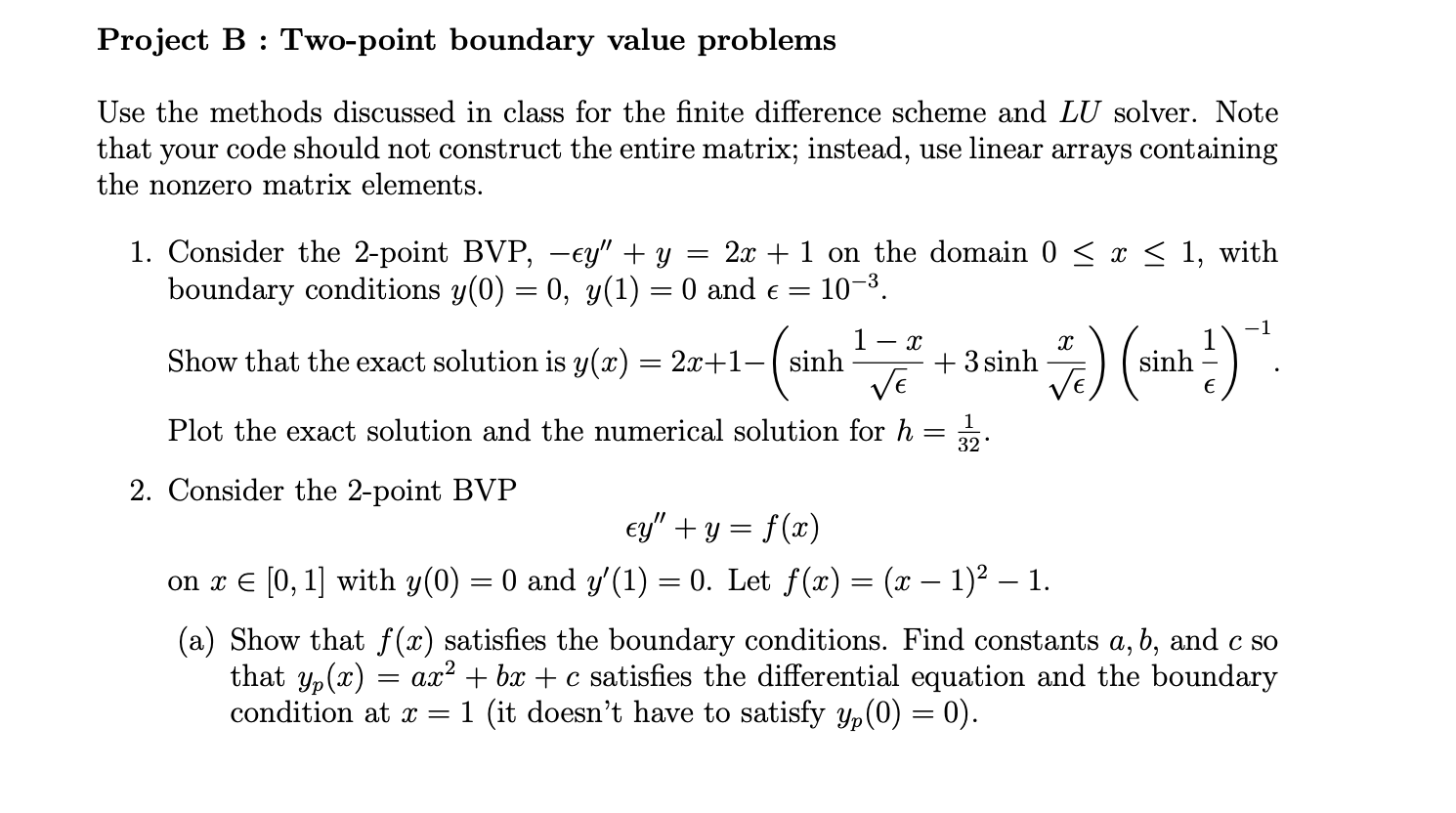 Project B : Two-point boundary value problems Use the | Chegg.com