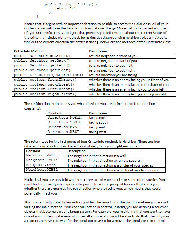Solved 1. (40 points) "Critters"1 This assignment will give | Chegg.com