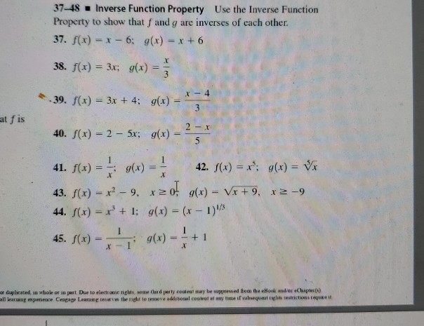 Solved 37-48 Inverse Function Property Use the Inverse | Chegg.com