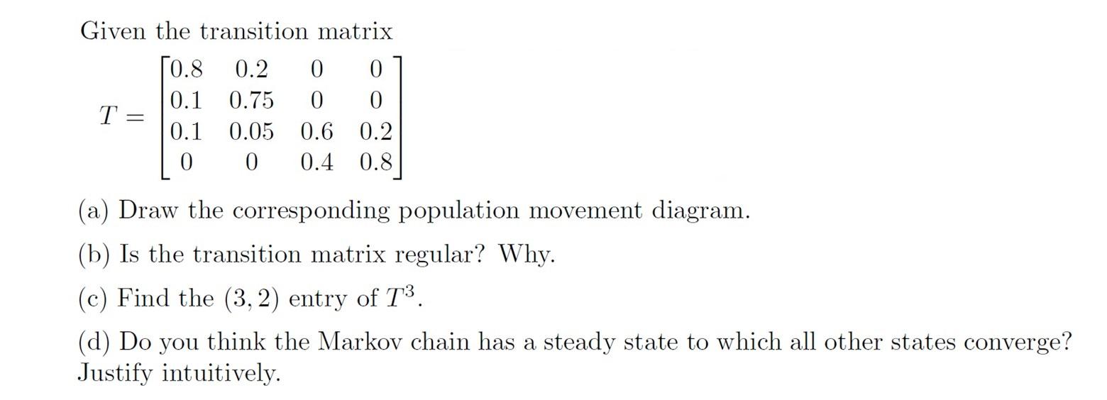 Solved Given the transition matrix | Chegg.com