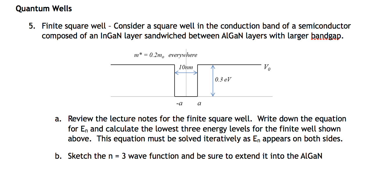 Solved Quantum Wells 5. Finite square well - Consider a | Chegg.com