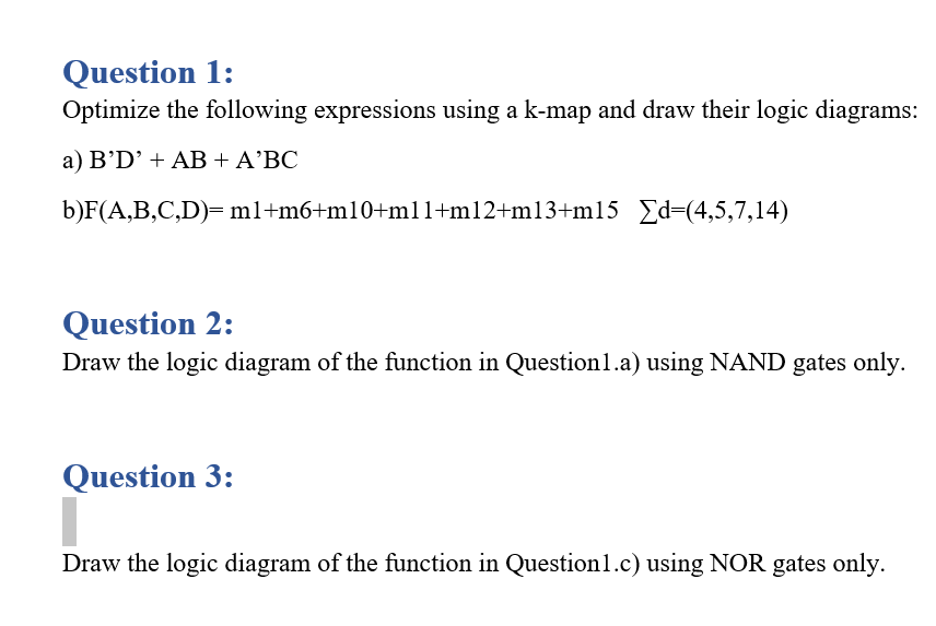 Solved Question 1: Optimize the following expressions using | Chegg.com