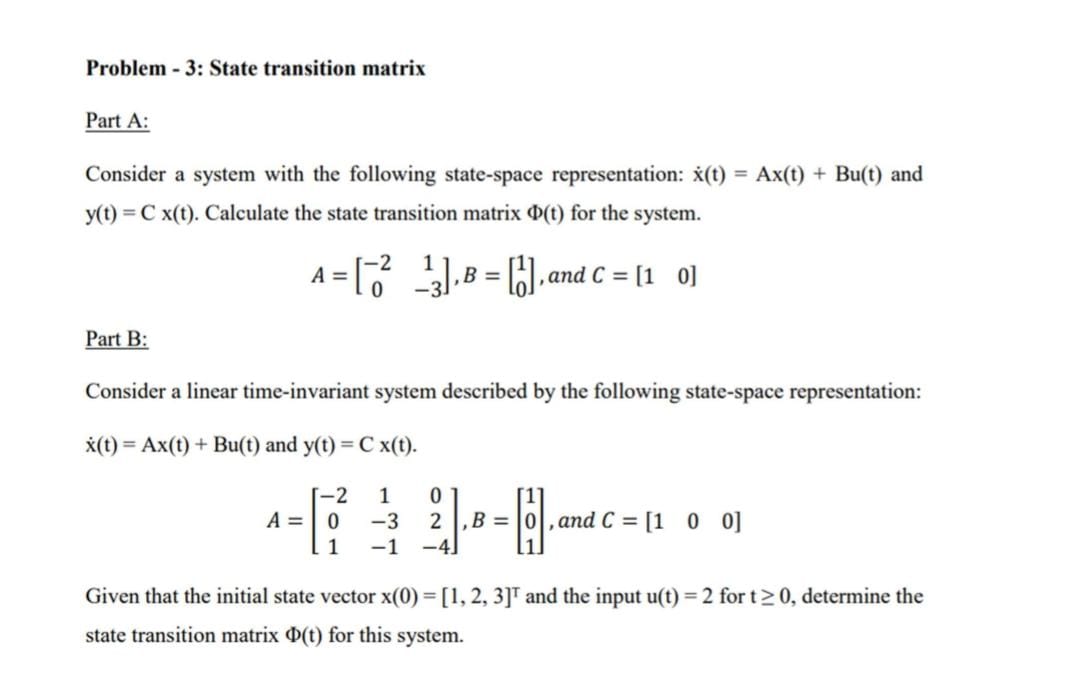 Solved Consider a system with the following state-space | Chegg.com