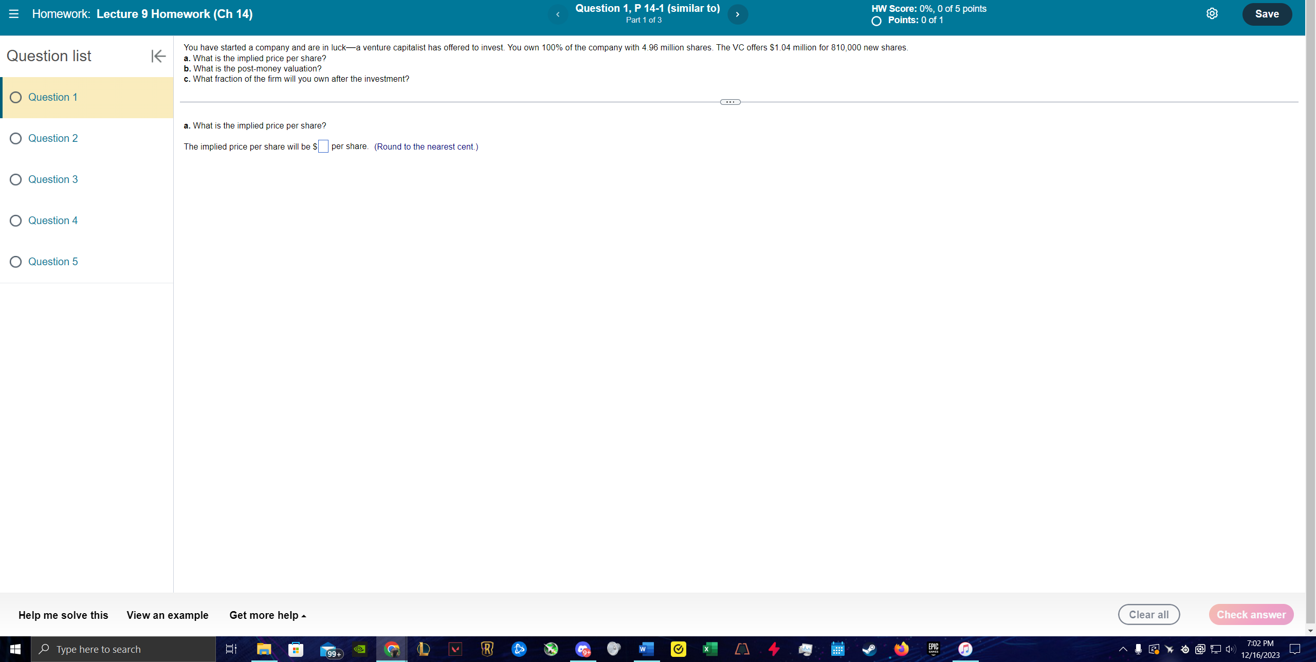 Solved a. What is the implied price per share? b. What is | Chegg.com