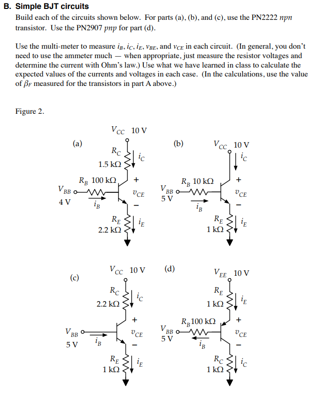 Solved B. Simple BJT circuits Build each of the circuits | Chegg.com
