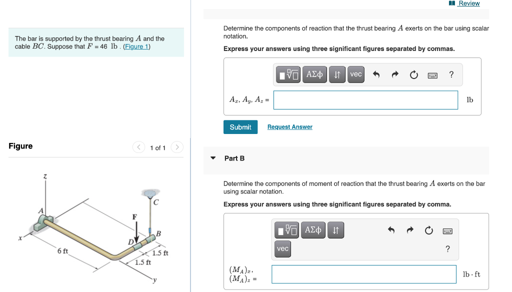 Solved Determine the components of reaction that the thrust | Chegg.com