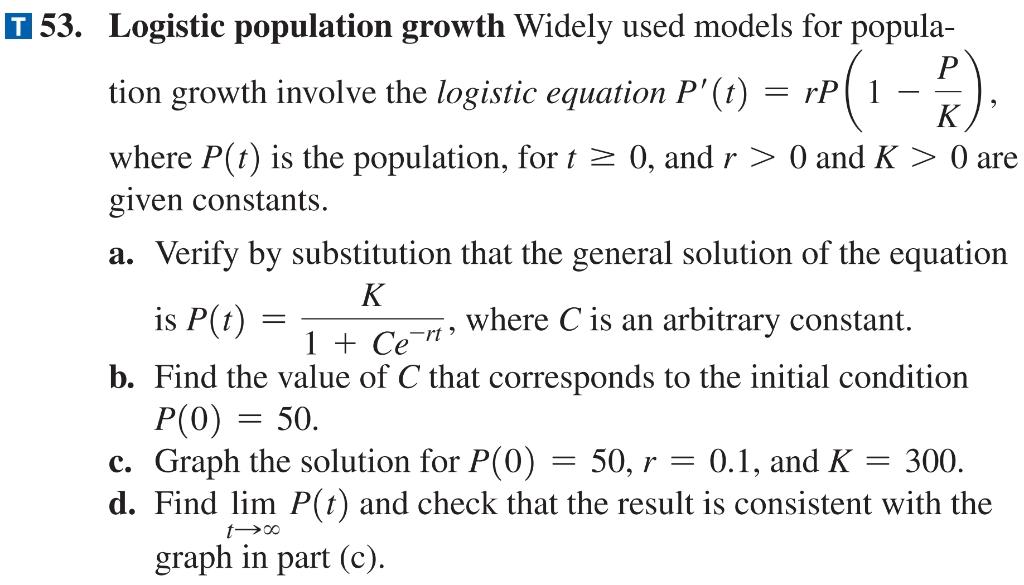 Solved ~P(1-6) T 53. Logistic population growth Widely used | Chegg.com