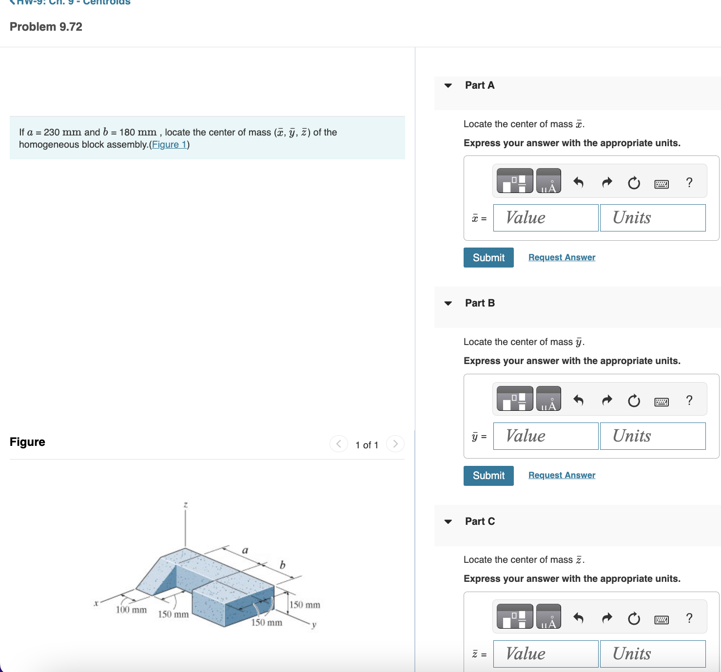 Solved If a=230mm ﻿and b=180mm, ﻿locate the center of mass | Chegg.com