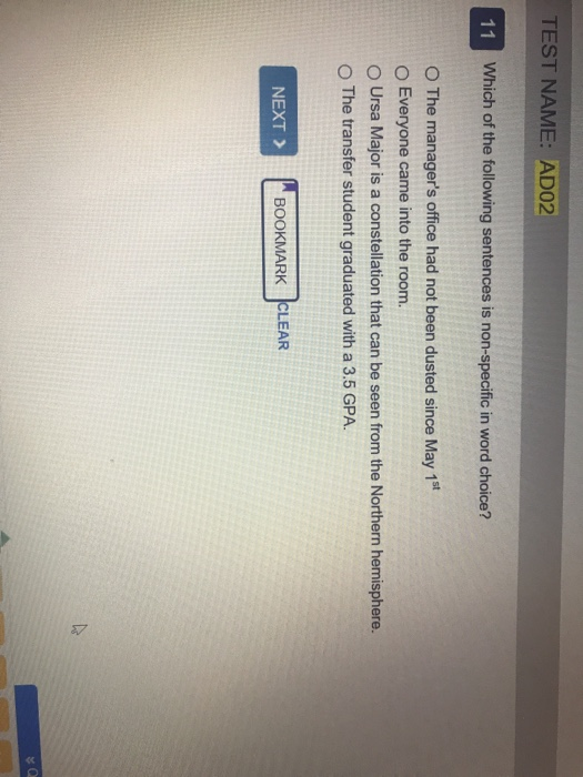 Solved TEST NAME: ADO2 Which of the following sentences is | Chegg.com