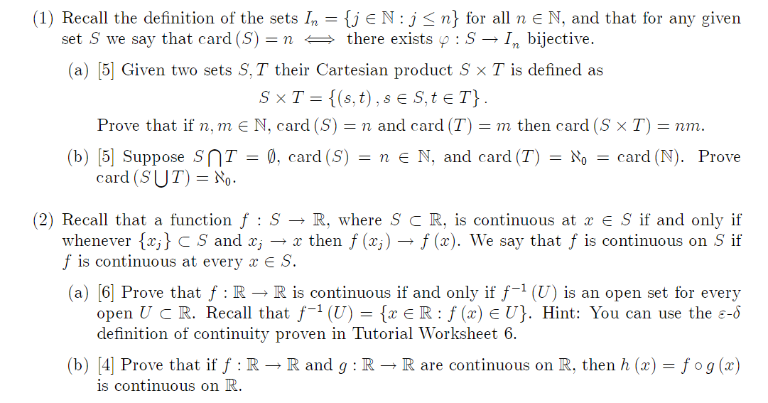 Solved (1) Recall the definition of the sets In = {j EN:j | Chegg.com