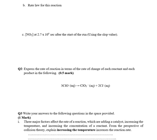 Q1. Determining rate Law from time and concentration | Chegg.com