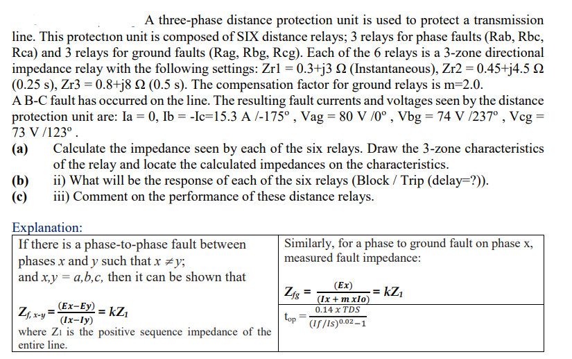 Solved A three-phase distance protection unit is used to | Chegg.com