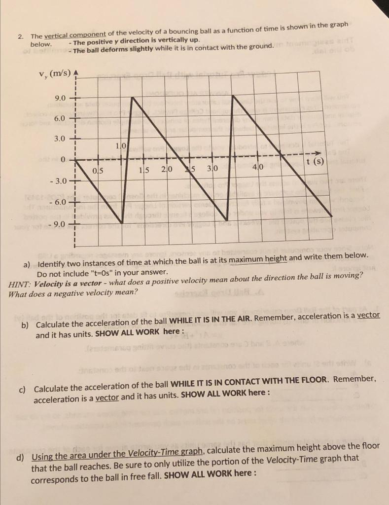 Solved 2. The vertical component of the velocity of a | Chegg.com