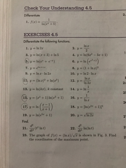 Solved Differentiate f(x) = 1/ln(x^4 + 5). Differentiate | Chegg.com