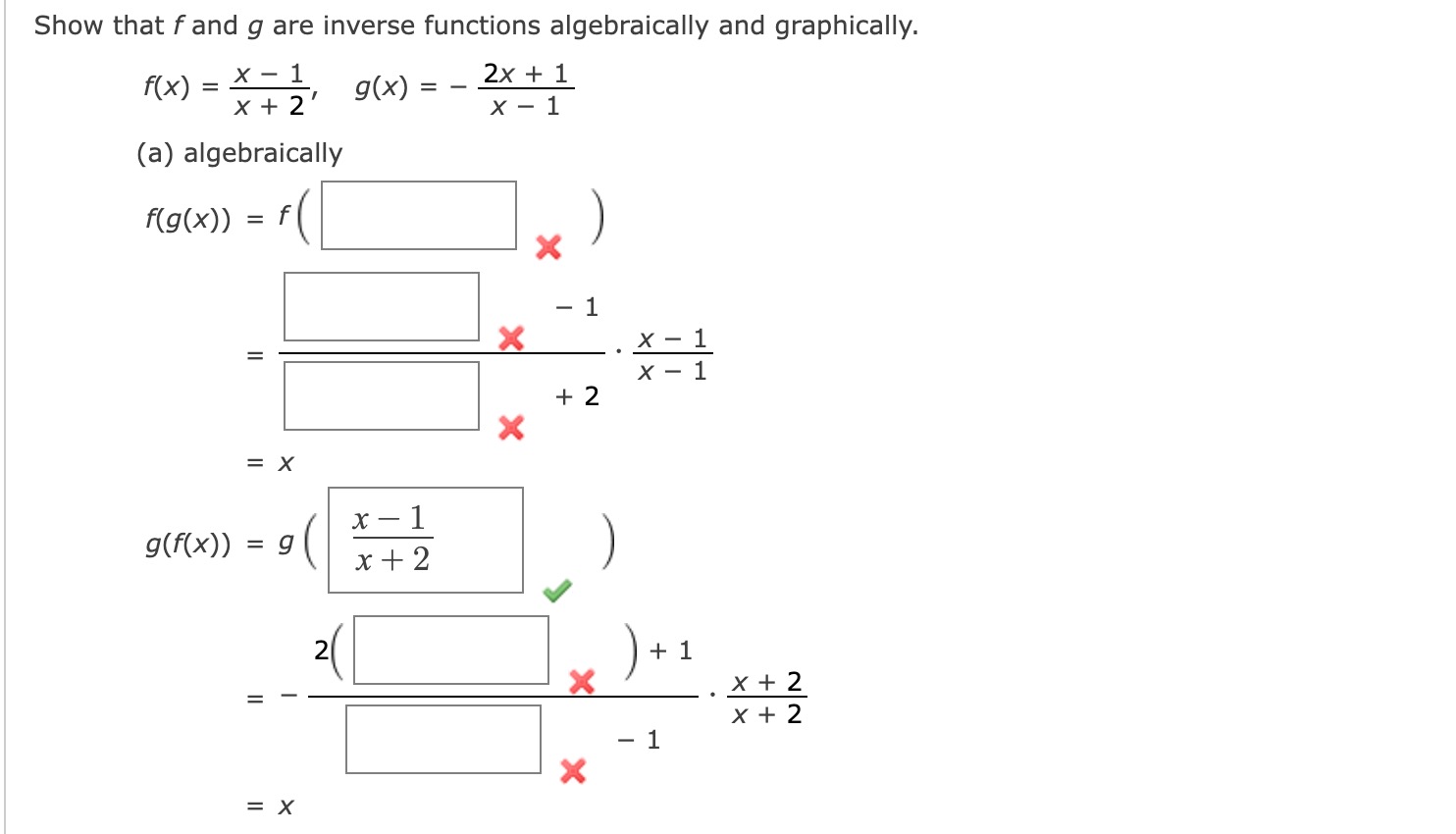 Solved Show that f and g are inverse functions algebraically | Chegg.com