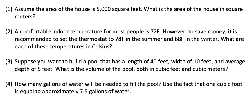 Solved (1) Assume the area of the house is 5,000 square | Chegg.com
