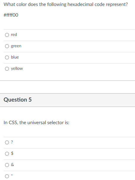 Solved What color does the following hexadecimal code | Chegg.com