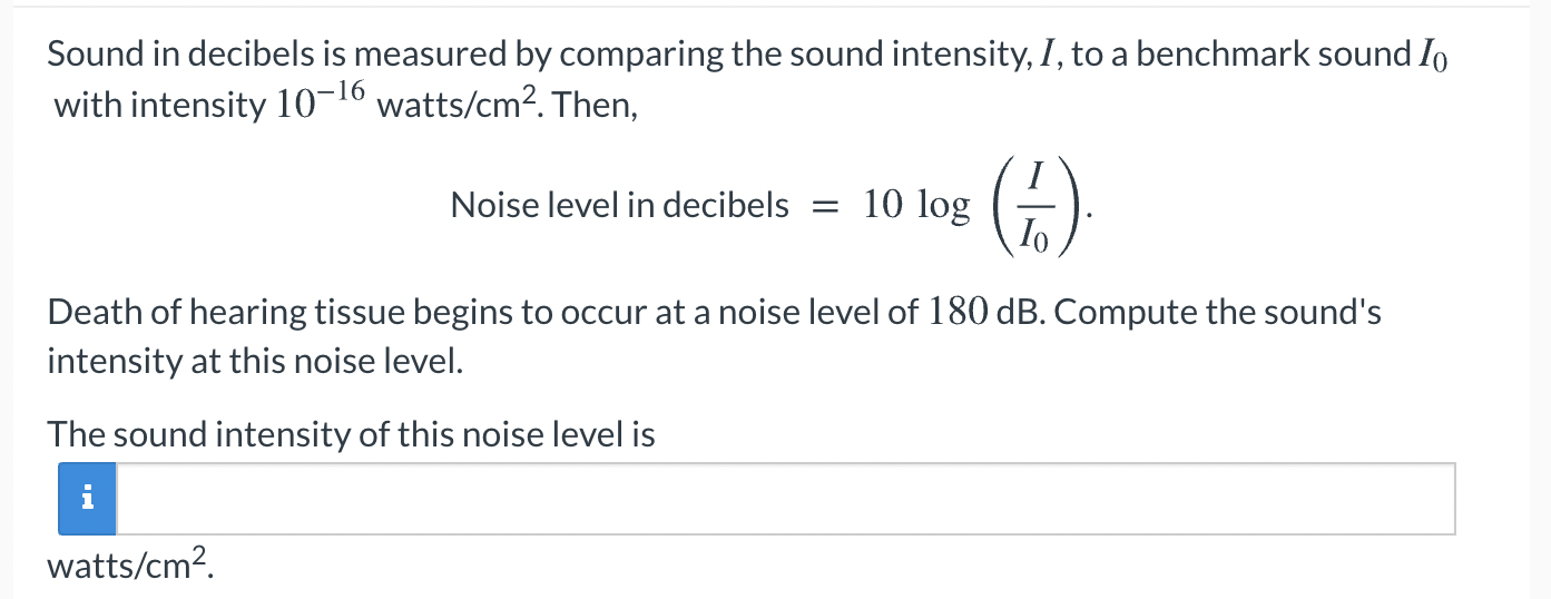 Solved Sound in decibels is measured by comparing the sound | Chegg.com