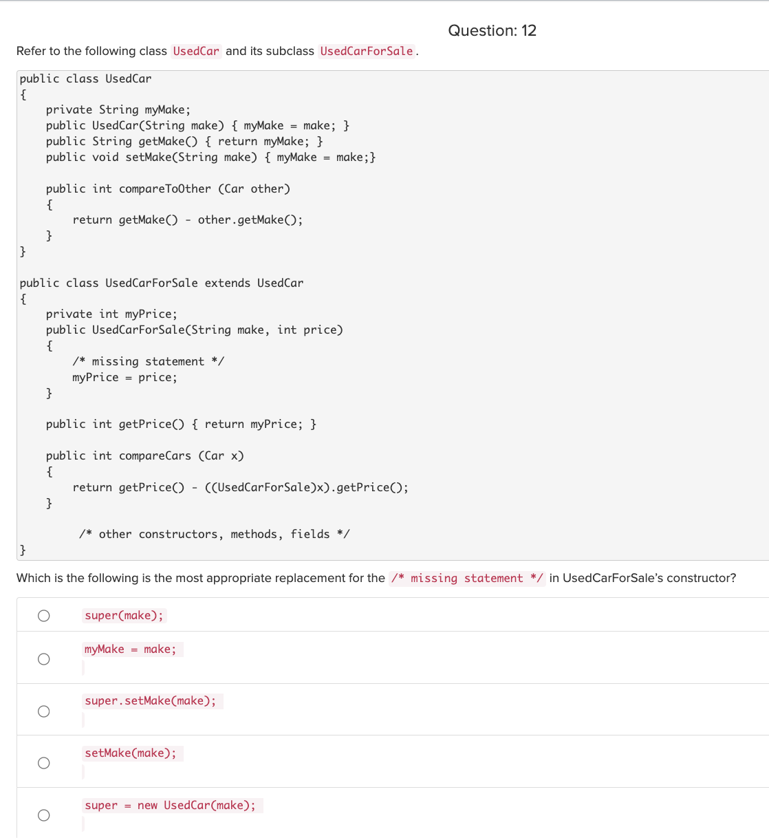 Solved Question: 11 Consider the following incomplete | Chegg.com