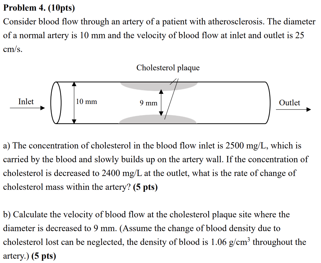 Solved Problem 4. (10pts) Consider blood flow through an | Chegg.com