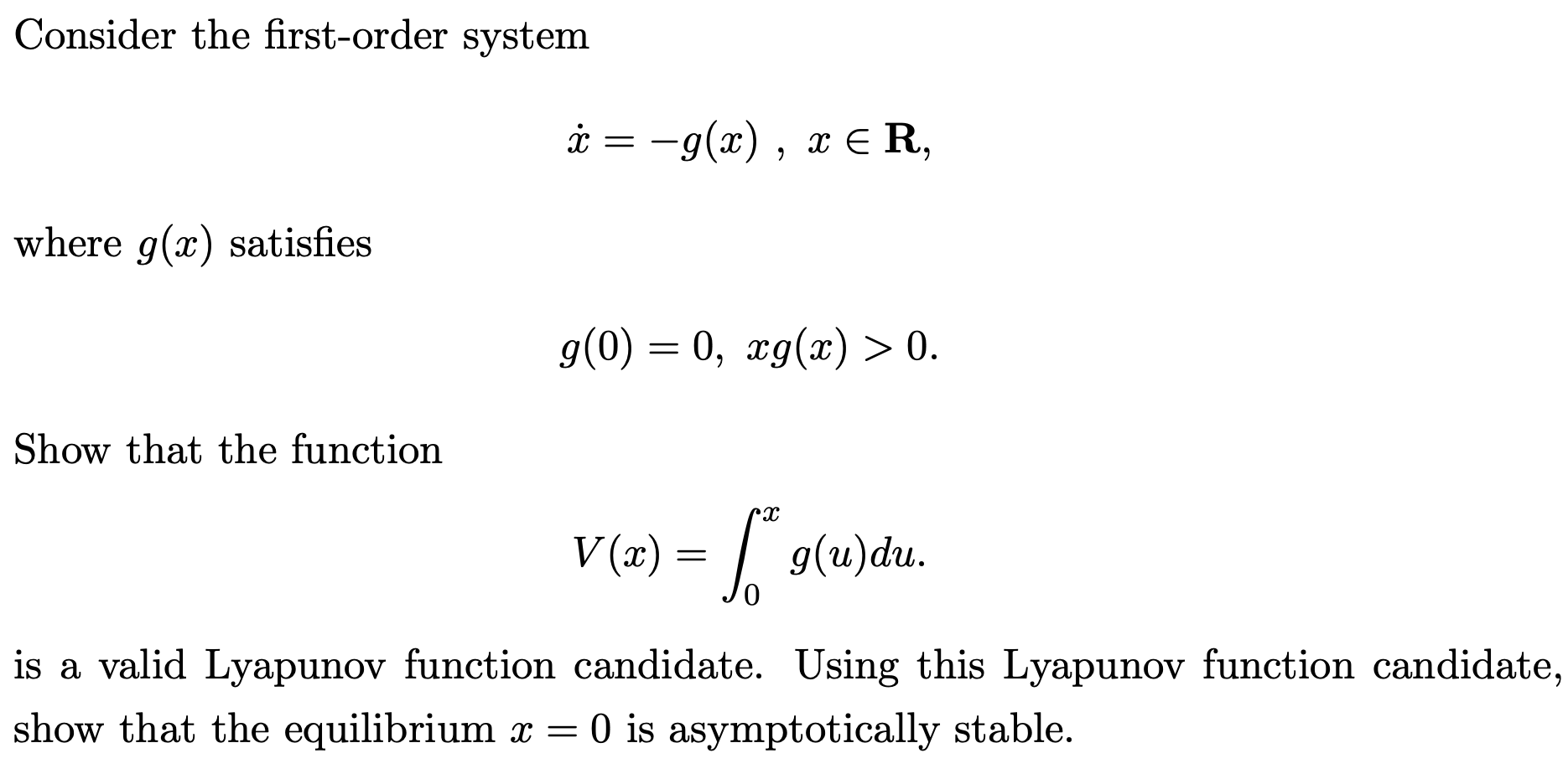 Solved Consider the first-order system x˙=−g(x),x∈R where | Chegg.com