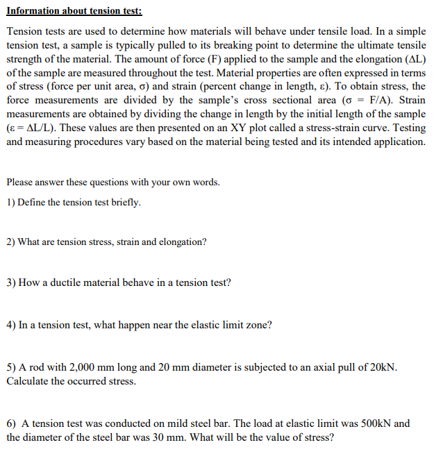 Solved Information about tension test: Tension tests are | Chegg.com