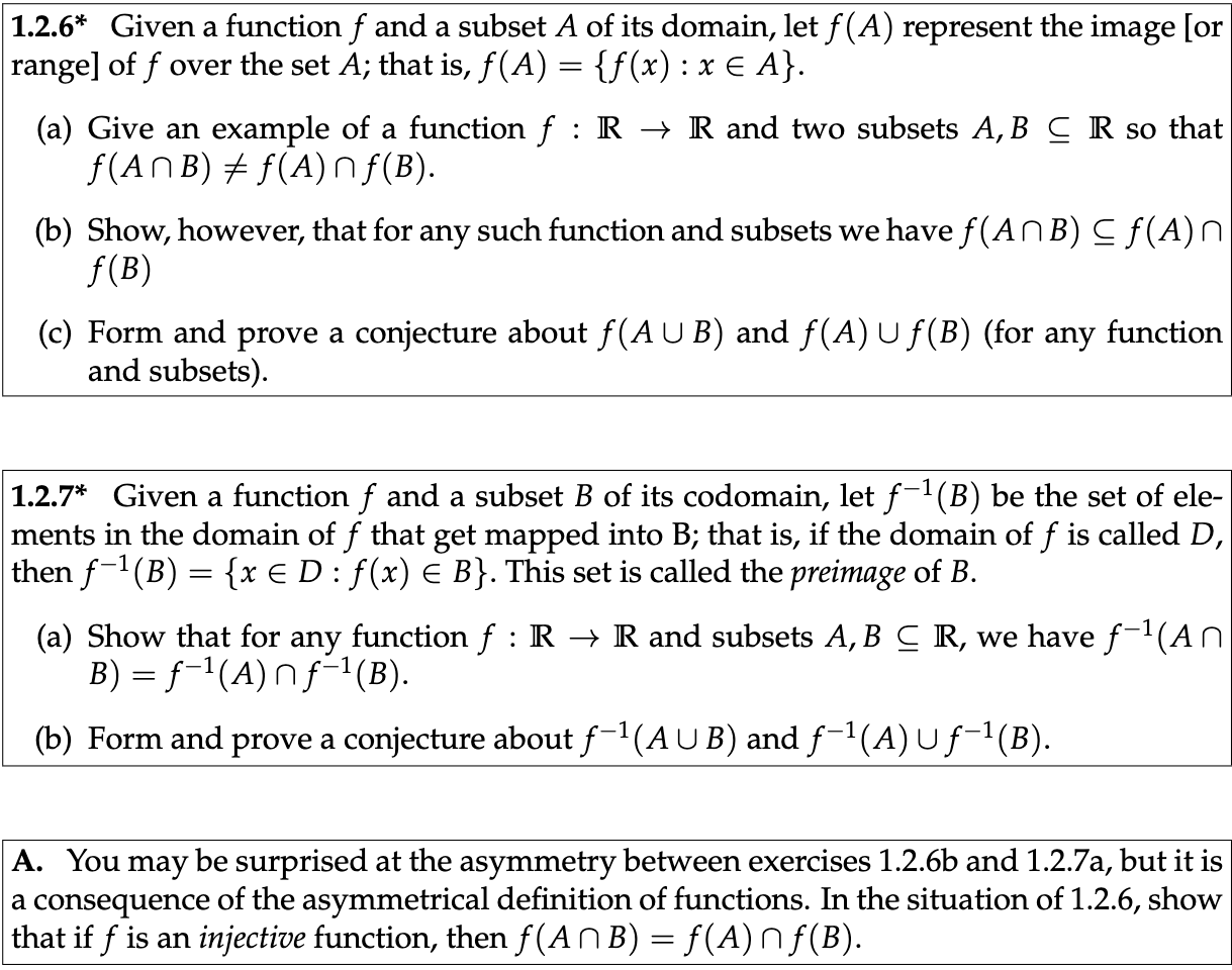 Solved 1.2.6* Given a function f and a subset A of its | Chegg.com