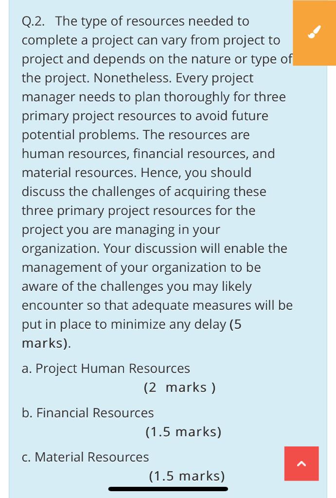 Solved Q.2. The type of resources needed to complete a | Chegg.com